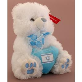 Eichlers.com: White Teddy Bear with Israel Flag on Blue Heart (Medium)