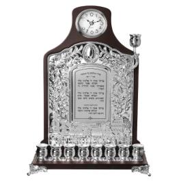 Eichlers.com: Wood & Silver Plated Wall Menorah With Clock 15.5x11.5"