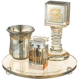 Eichlers.com: Crystal Havdala Set with Round Tray - Lined (Gold)