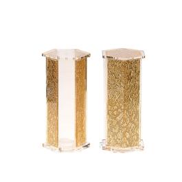 Eichlers.com: Lucite Hexagon Salt and Pepper Shakers - Gold