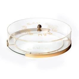 Eichlers.com: Glass Round Matzah Box - Acrylic Lid - Gold Frame
