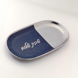 Eichlers.com: Colorblock Ceramic Shabbat Serving Tray Silver & Navy